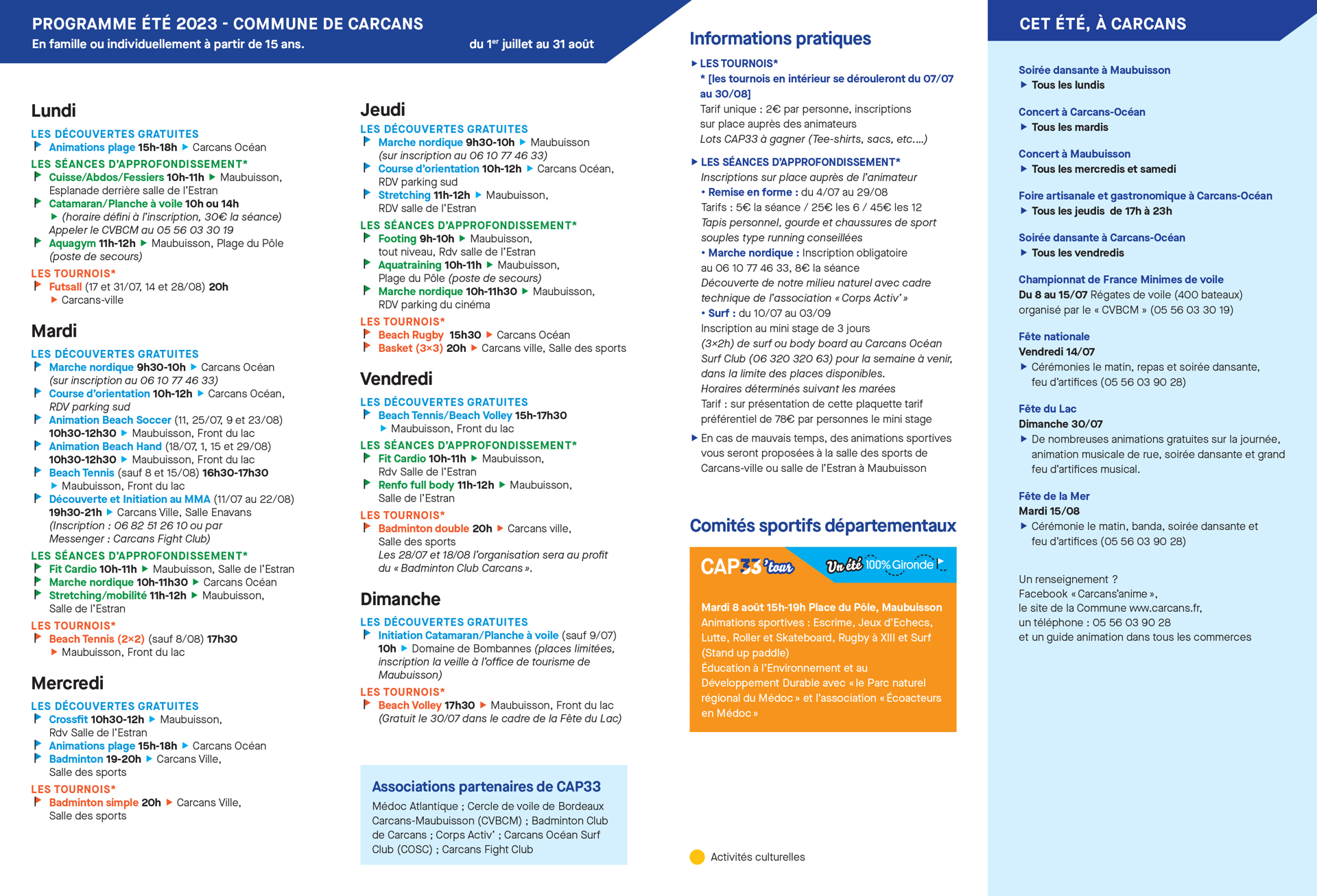 Bougez avec l'opération estivale : CAP'33 | Carcans (Gironde) | Site officiel